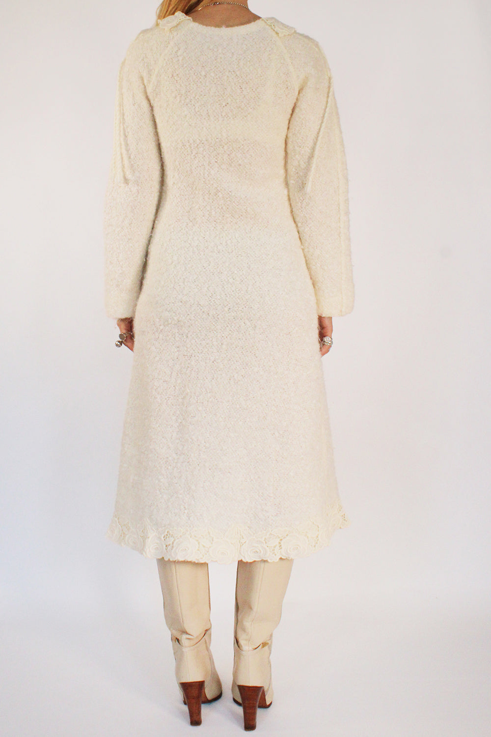 Vintage wollen jurk met gehaakt kant – Secondhandnew Vintage Kleding